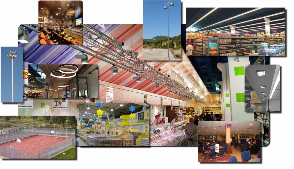 Réalisation de systèmes d’éclairage industriel et de centres commerciaux